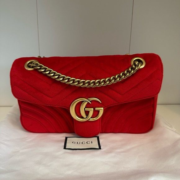 Gucci | Bags | Red Velvet Quilted Shouldercrossbody Bag | Poshmark
